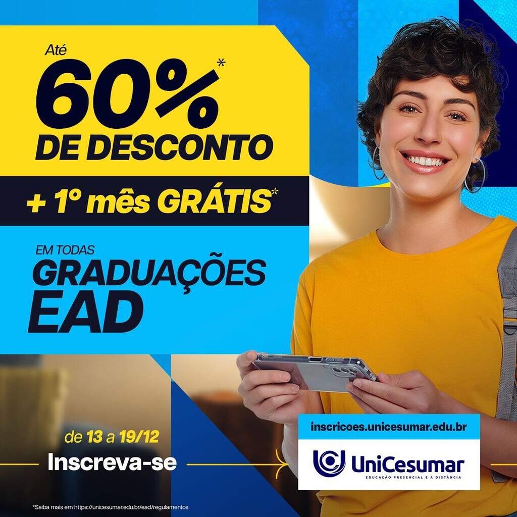 Graduação com 1º mês grátis e as demais com até 60% de desconto ...
